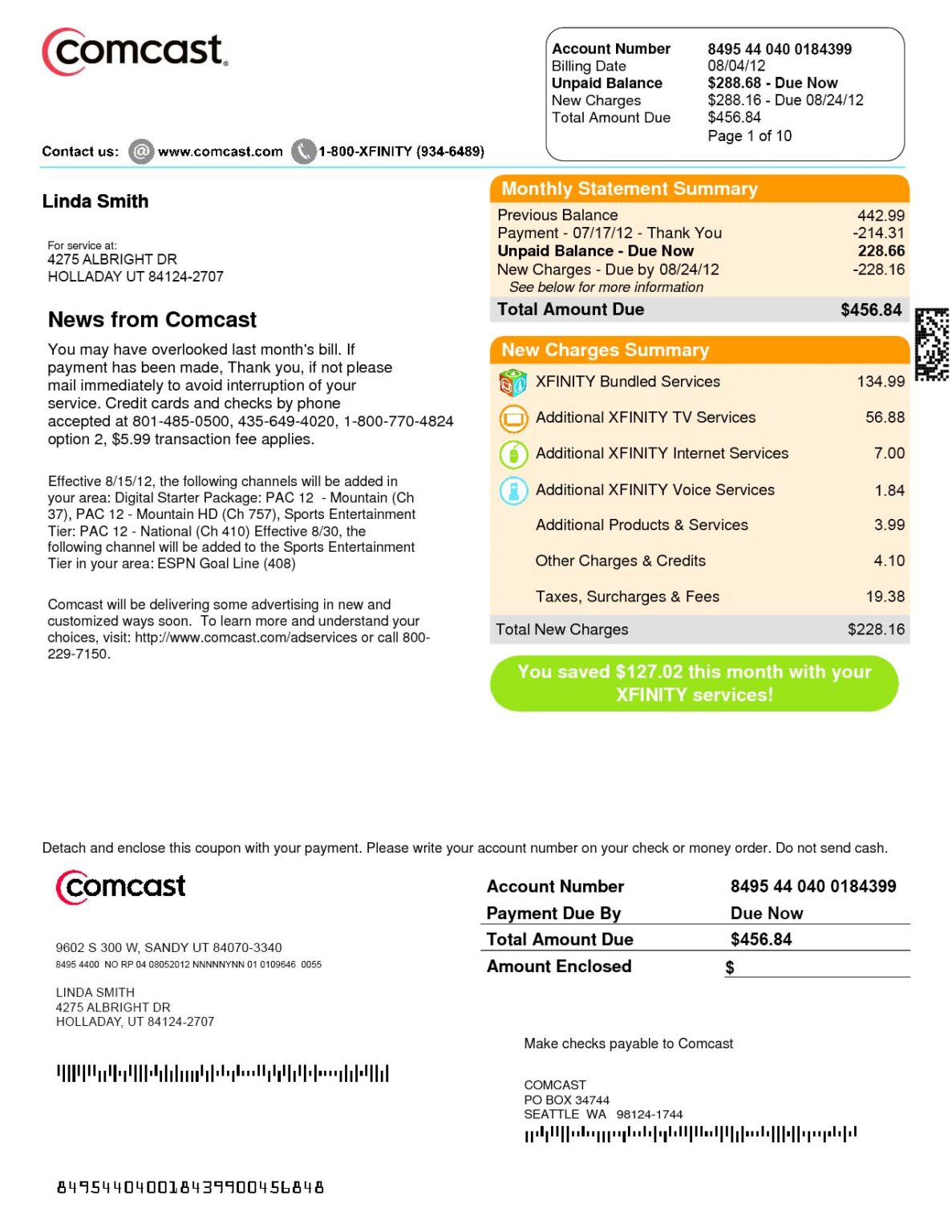 Comcast Bill Template [Download PSD, PDF] 2025