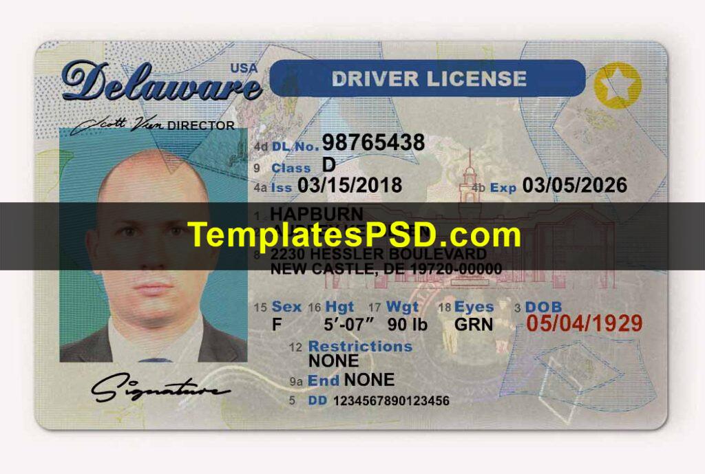 Delaware Drivers License PSD Template 2025