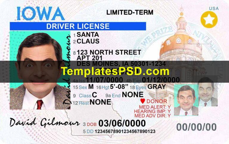 Iowa Drivers License PSD Template 2025