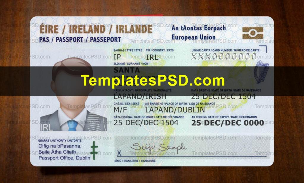 Ireland Passport Card Template PSD 2025