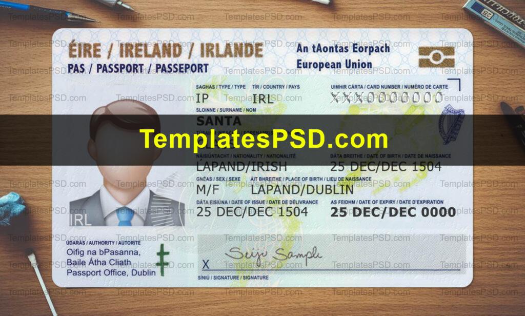 Ireland Passport Card Template PSD 2025