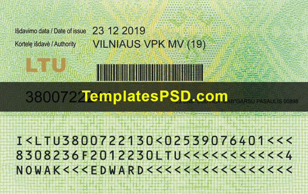 Lithuanian ID Card Template [Download Editable PSD] 2026