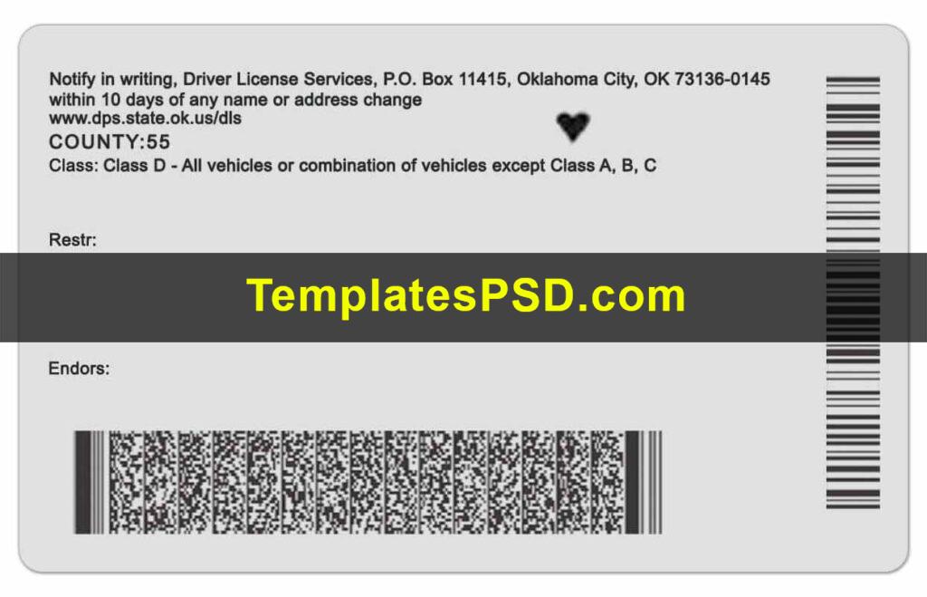 Oklahoma Drivers License PSD Template 2025