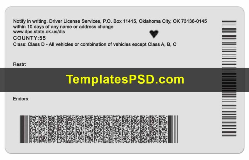 Oklahoma Drivers License PSD Template 2025