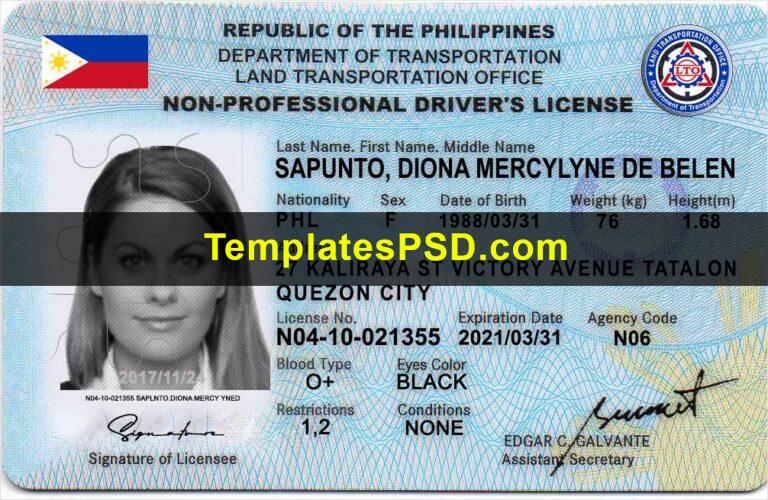Philippines Drivers License PSD Template 2026